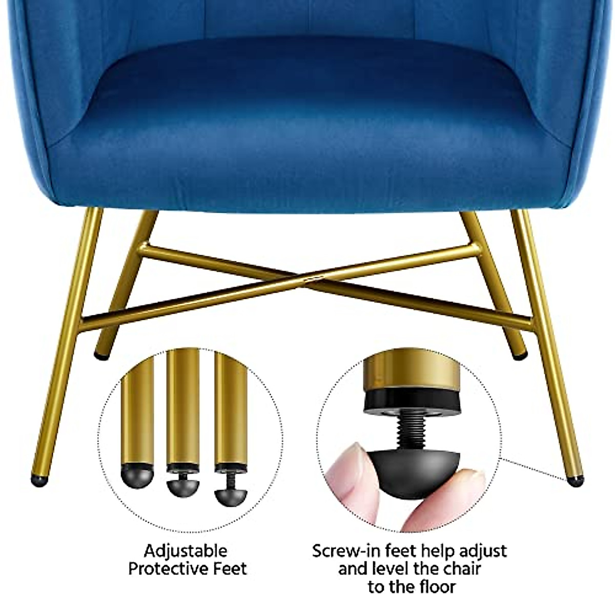 Yaheetech Accent Chair, Modern Velvet Living Room Chair with Metal Legs and Soft Padded, Comfy Side Chair for Bedroom/Office/Study/Waiting Room, Dark Blue