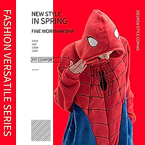 COSUSKET Snug Fit Adult Onesie Pajamas, Halloween Flannel Mens Cosplay Cartoon One Piece Costume Blue/Red