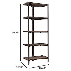 Sauder North Avenue Bookcase, L: 23.43" x W: 13.66" x H: 59.33", Smoked Oak Finish