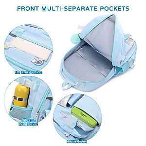 KIDNUO Backpack for Girls, 15.6 Inch Laptop School Bag Kids Kindergarten Elementary College Backpacks Large Bookbags for Teen Girl Women Students Casual Travel Daypacks (Blue)