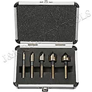 Premium M2 Countersink Bit Set with Carrying Case, 5 Piece | Tri-Flat Shank