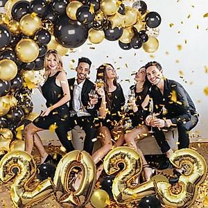 iLaFm 150pcs Black Gold Balloons Garland Arch Kit with Star Balloons for Graduation Class of 2024 Prom Birthday Retirement New Years Eve Wedding Anniversary Baby Shower Party Decorations