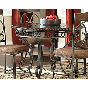 Signature Design by Ashley Glambrey Old World 45" Round Glass Top Dining Table, Brown
