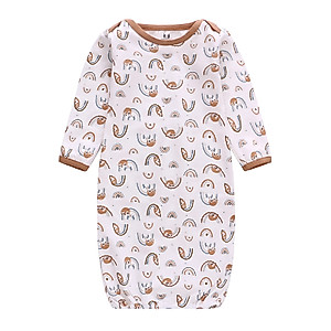 Baby Newborn Gown, 3 Packs Baby Sleeping Bag, Long Sleeve Sleep Sack, Cotton Cloths for Newborn Boys Girls 0-6 Months Pine Tree+wave+sloth