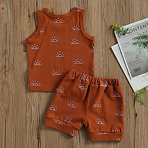 Amiblvowa Newborn Infant Baby Boy Shorts Set Camisole Tank Top Jogger Shorts Outfit 2Pcs Summer Casual Clothes(Brown Sunshine, 18-24M)
