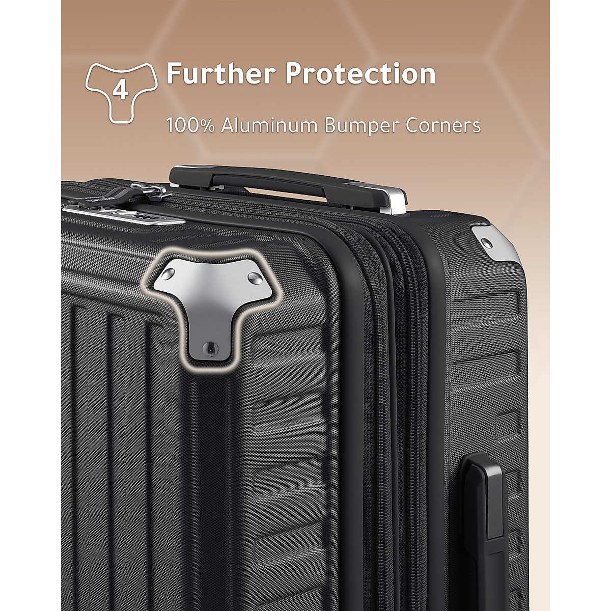 LUGGEX PC Carry On Luggage 22x14x9 Airline Approved - Expandable Hardside Luggage with Spinner Wheels - 4 Metal Corner Hassle-Free Travel (Black Suitcase)