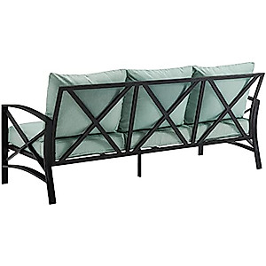 Crosley Furniture Kaplan Outdoor Sofa with Steel Frame, 3-Person Patio Couch for Porch, Deck, Backyard, Oiled Bronze with Mist Cushions