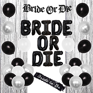 Bride or Die Bachelorette Party Decorations Black and Silver Gothic Bridal Shower Decorations Bride to Be Sash Banner Foil Fringe Balloons for Hen Engagement Wedding Party Supplies