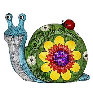 Exhart Colorful Snail Statue w/Welcome & Flower, Durable and Cute Resin Garden Décor, 10"x5.0"x8.5"