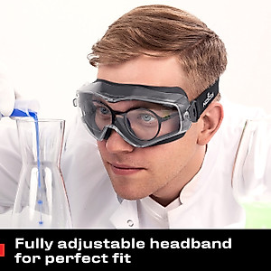 NoCry Safety Goggles Over Glasses for Men and Women; Anti Fog Scratch Resistant Men; Vented Lab with Extreme Impact Resistance; ANSI Z87.1 Certified