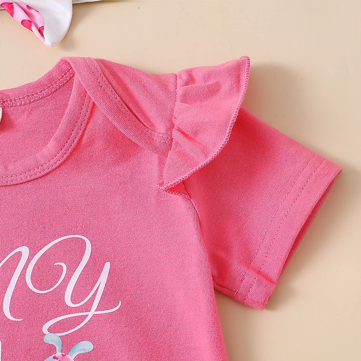 Aslaylme Newborn Girl Easter's Day Clothes Baby Easter Egg Flare Pant Outfit My 1st Easter's Day Bodysuit (Pink-1st,0-3 Months)