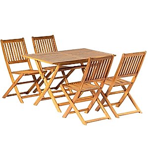 Panana 5PCS Acacia Wood Outdoor Dining Set Folding Table with 4 Chairs Patio Garden Furniture Set for Patio, Deck, Yard