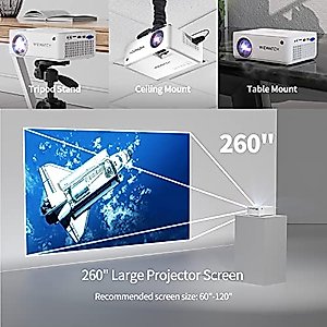 WiFi Bluetooth Projector with 120 inch Projector Screen, WEWATCH 8500L Portable Movie Projector for Home Outdoor, 1080P Video and 260" Display Supported, Use with TV Stick, HDMI, iOS, Android