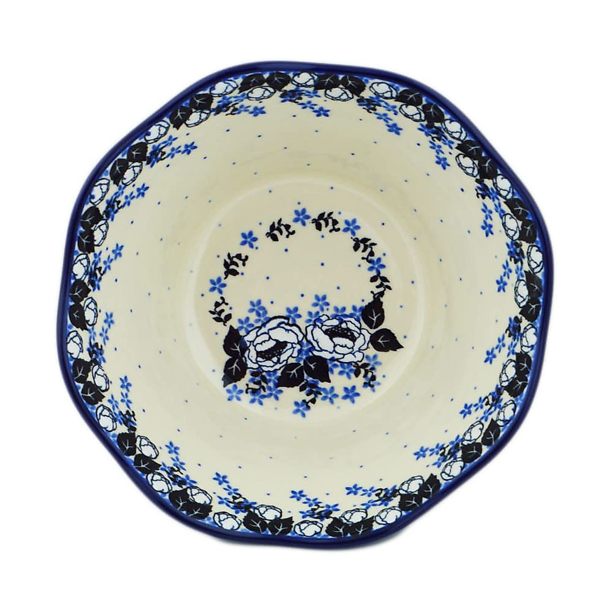 Authentic Polish Pottery 8-inch Bowl made by Ceramika Artystyczna (Flowers At Dusk Theme) + Certificate of Authenticity