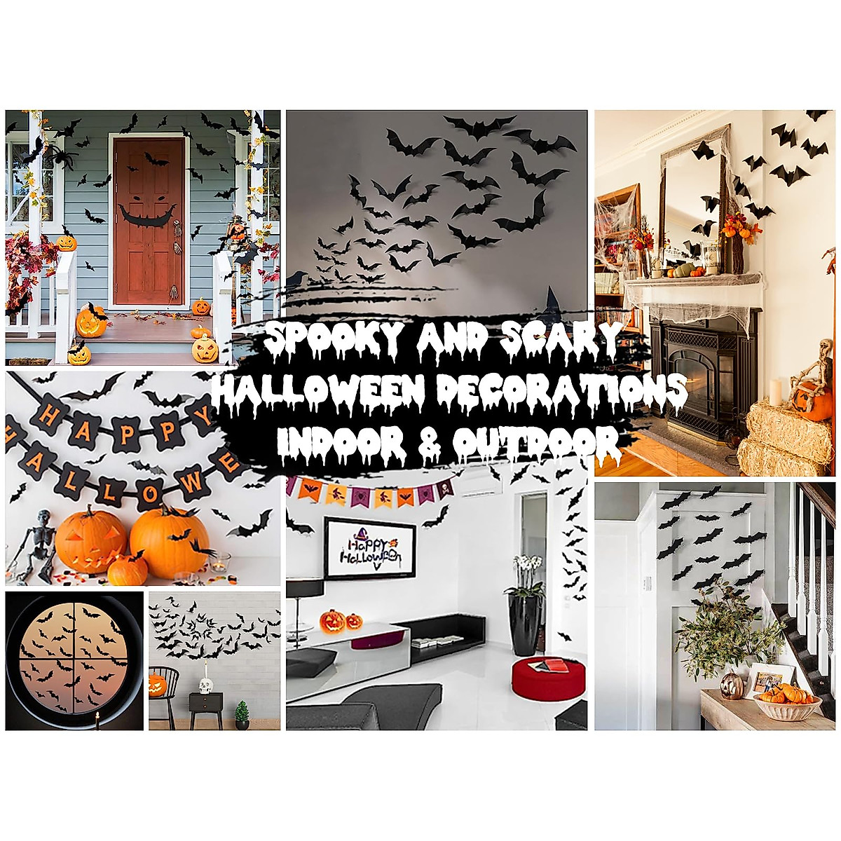 111 PCS Halloween Bats Decorations Indoor Outdoor Wall Stickers | 8 Different Sizes 3D Wall Decals Halloween Spooky Home Goth Emo Room Party Decor