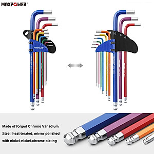 MAXPOWER 18-Piece Hex Key Allen Wrench Set, Hex Key Set SAE & Metric Extra Long Arm Ball End Set with T-Handle