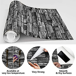 Jeweluck Grey Brick Wallpaper Peel and Stick Wallpaper 17.7inch×118.1inch Faux Stone Self Adhesive Wallpaper Kitchen Backsplash Peel and Stick Brick Contact Paper Removable Wall Paper Decor Vinyl