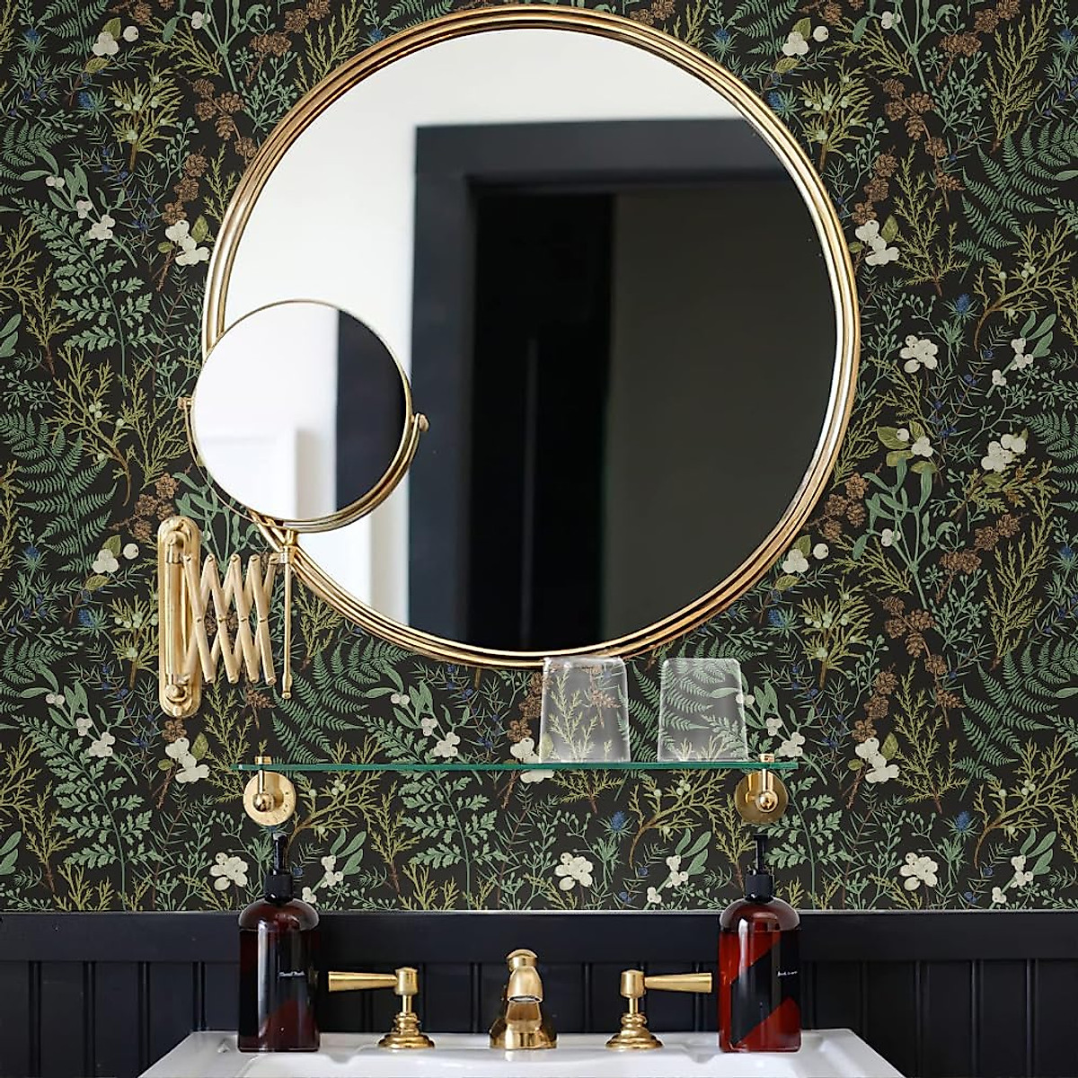 MuralPeel Black Moss Leaf Flowers Peel and Stick Wallpaper Floral Easy Peel Off Contact Paper Vintage Self Adhesive Removable Stick on Wall Paper for Kitchen Cabinet Furniture Renter Friendly3