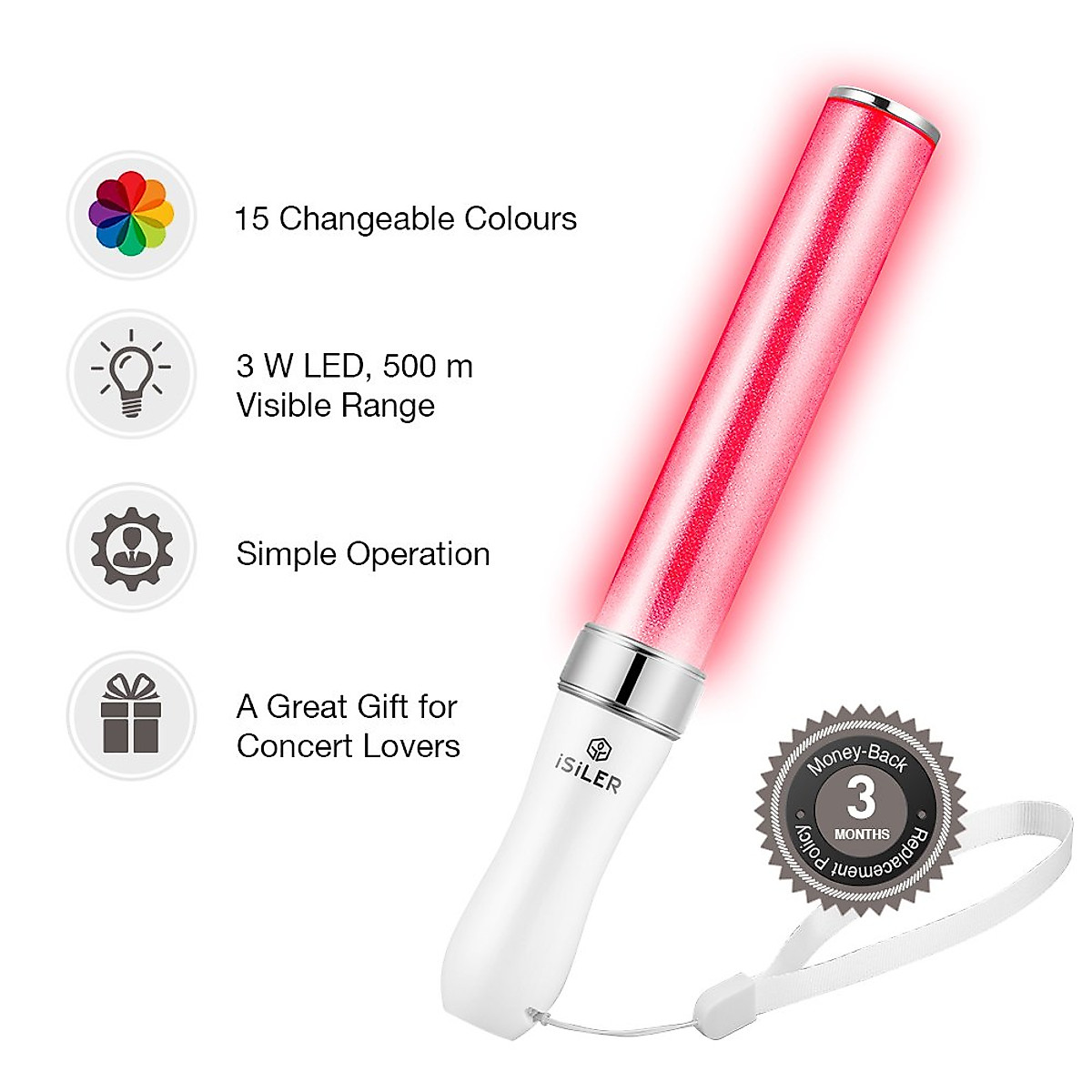 Multicolor LED Glow Sticks, iSiLER Party Flashing Light, 15 Color Changing 2 Lighting Modes Flashing Light Stick for Party Supplies, Festivals, Raves, Birthdays, Parking Guides, Dog Walkers Safety