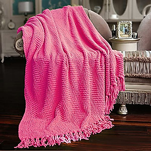 Home Soft Things Pink Throw Blanket Knitted Tweed Throw 50'' x 60'', Camellia Rose, Super Soft Cozy Warm Comfortable Breathable Throw for Living Room Chair Couch Bed Sofa Bedroom Home Décor
