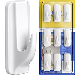 ALOCEO Wall Hooks 9 Pack Stick On Hooks Sticky Hooks for Hanging Self Adhesive Hooks Shower Towel Hooks for Bathrooms Plastic White Hooks with 12 Strips