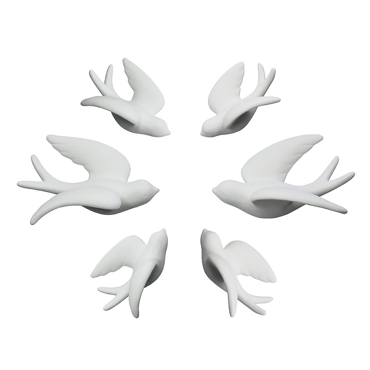 MORMEII 6PC White Ceramic Birds Figurines Wall Art for Home Garden Wall Decoration