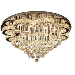 W32inches Modern Raindrop Crystal Chandeliers Flush Mount Ceiling Chandeliers for High Ceiling Entrance Foyer Bedroom Dining Room Living Room LED Dimming 2700k 4500k 6000k Contemporary Chandelier