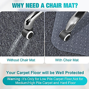 Office Chair Mat for Carpeted Floors, 30'' x 48'' Clear Computer Desk Chair Mat for Low and No Pile Carpeted Floors, Thick and Sturdy Carpet Protector, Easy Glide and Flat Without Curling