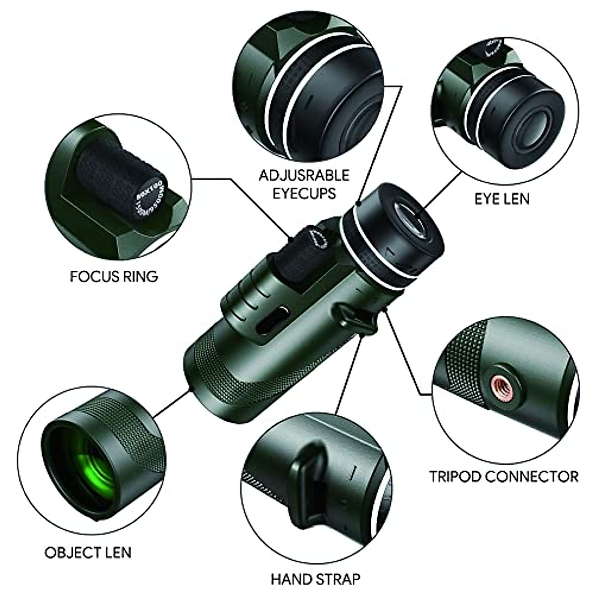 80x100 Monocular-Telescope High Powered Monocular for Adults Monocular for Smartphone Adapter Monocular Telescope Hunting Wildlife Bird Watching Travel Camping Hiking