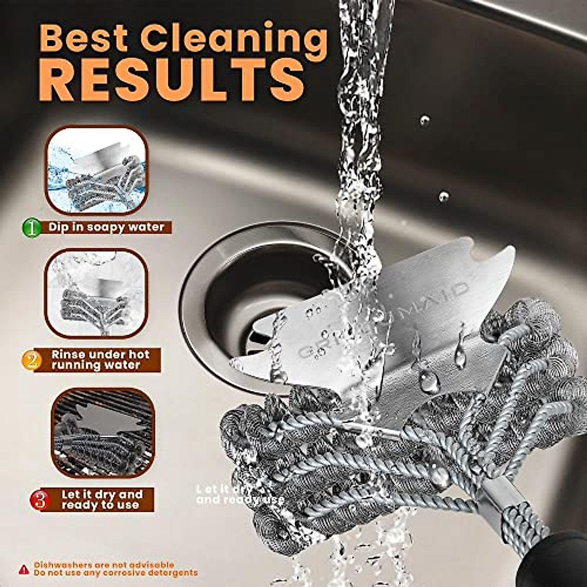 Grill Brush and Scraper Bristle Free – Safe Grill Brush Cleaner – 18” Stainless Grill Grate BBQ Brush W/Extra-Wide Scrubber - Safe Grill Accessories for Porcelain/Weber Gas/Charcoal Grills