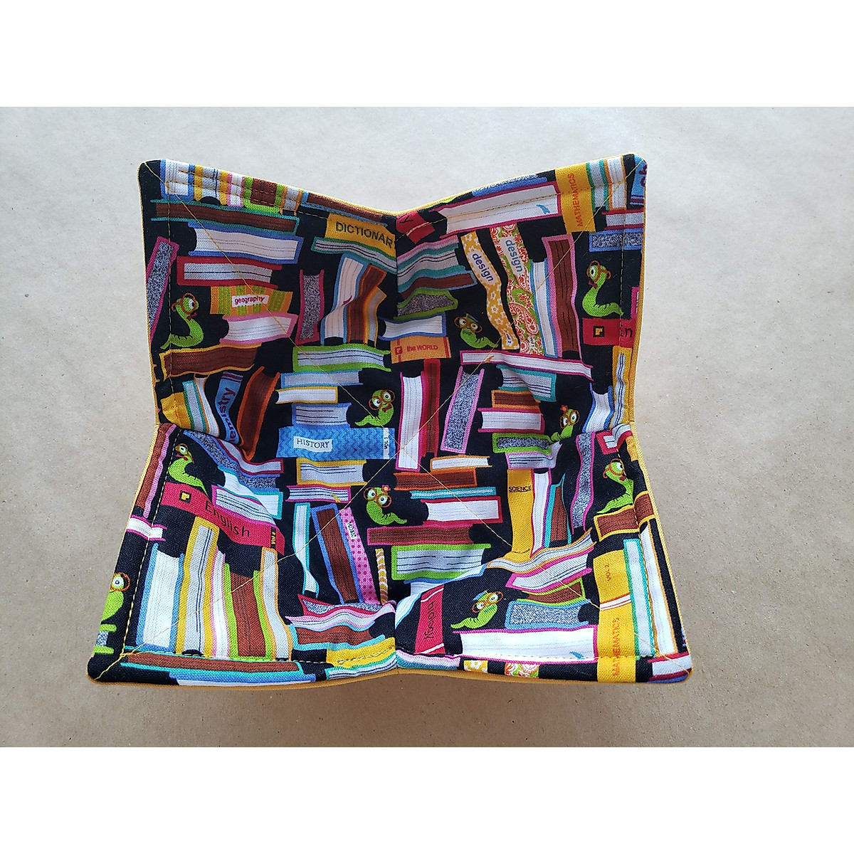 Bookworm Microwave Bowl Cozy Books Library Librarian Bibliophile Reversible Microwave Soup Bowl Holder Handmade Housewarming Hostess Gifts Under 10