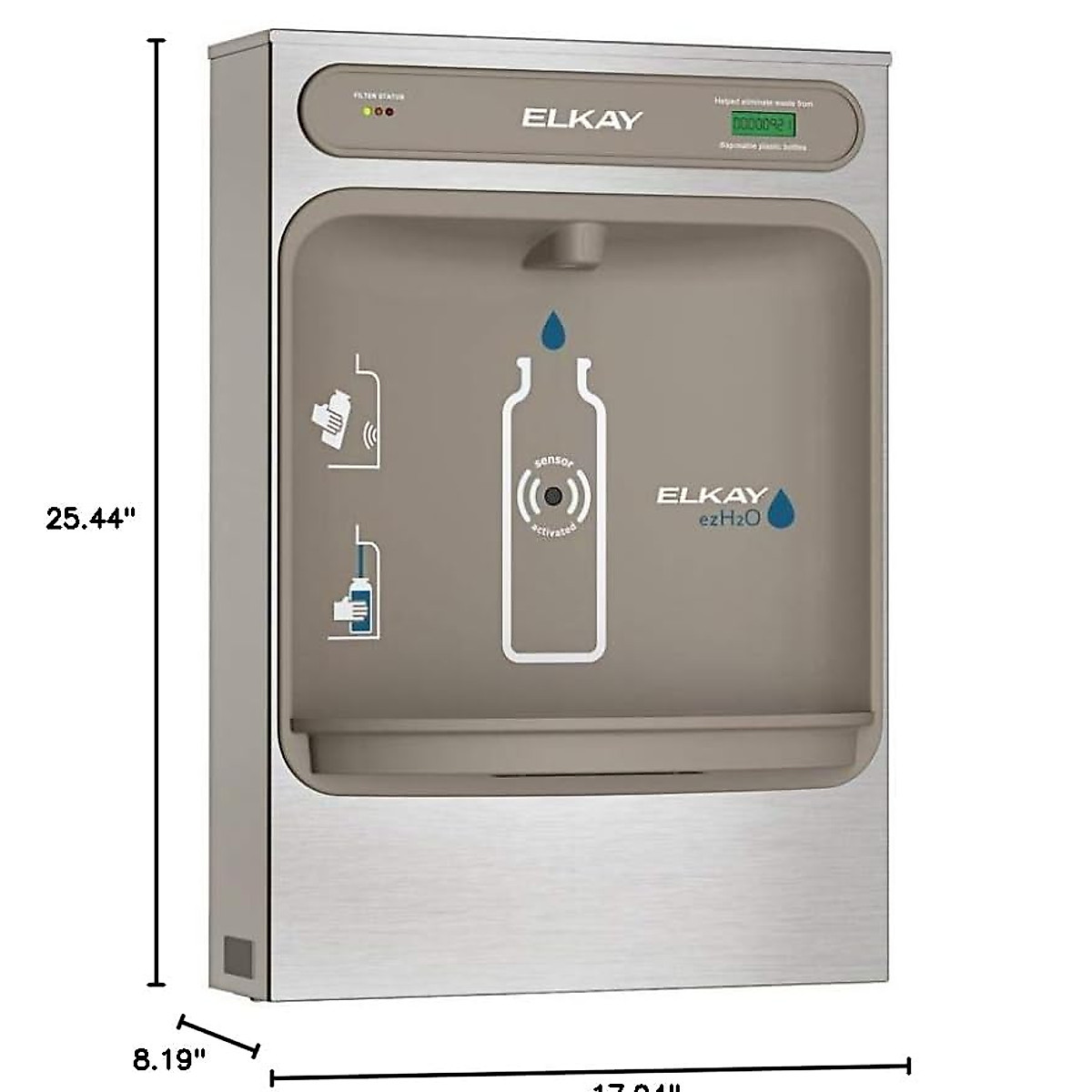 Elkay LZWSSM EZH2O Bottle Filling Station Surface Mount, Filtered Non-Refrigerated Stainless, 25.44 x 17.94 x 8.19 inches, Stainless Steel