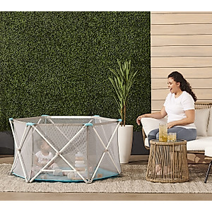 Regalo My Portable Play Yard Indoor and Outdoor, Washable, White/Gray/Teal, 6-Panel