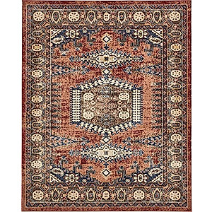 Unique Loom Utopia Collection Traditional Geometric Vintage Inspired Area Rug with Warm Hues, 8' x 10', Terracotta/Blue