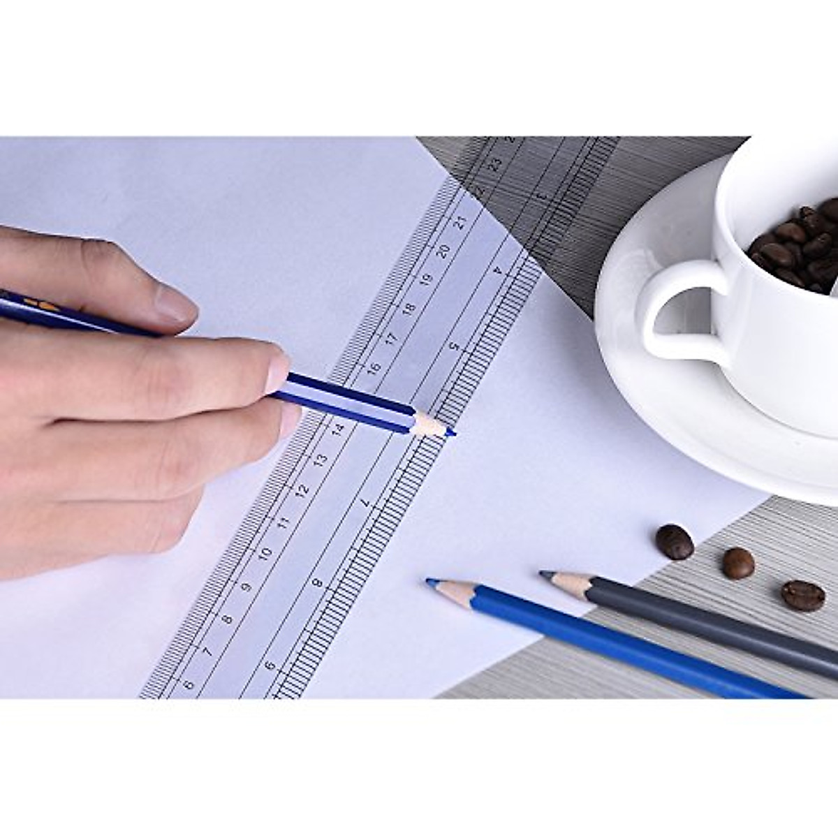 2 Pack Plastic Ruler Straight Ruler Measuring Tool 12 Inches (Clear, 31.4 x 3.8 x 0.3 cm)