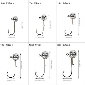 Lead Round Jig Head Soft Lure Fishing Bait Hook for Saltwater Freshwater - 2/25oz