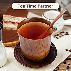 ORYOUGO Handmade Wooden Coffee Mug Cup Spoon Coaster Set,Eco Friendly Serving Tableware Flatware Set for Office Desk Drink Coffee or Tea