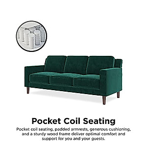 DHP Brynn 3 Seater Sofa, Green Velvet