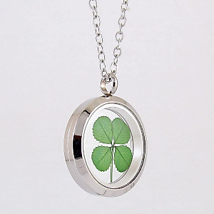 Clovers Online Genuine Preserved Four Leaf Clover Good Luck Charm Stainless Steel Pendant Necklace