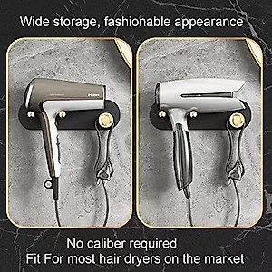 Hair Dryer Holder Wall Mounted Compatible for Dyson Hair Dryer, Salon Holder Storage Bathroom Organizer Adhesive Hair Dryer Rack Stand Aluminum Black Gold