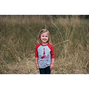 7 ate 9 Apparel Girl's Valentine's Day Unicorn Red Baseball Shirt T-Shirt 18 Months
