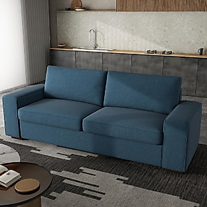 UIXE 80" Loveseat Sofa, Modern Love Seat Living Room 3-Seater Couches with Linen Fabric Cushion, Mid Century Upholstered Wide Track Armrest Couch Comfy Solid Wood Furniture for Bedroom, Blue