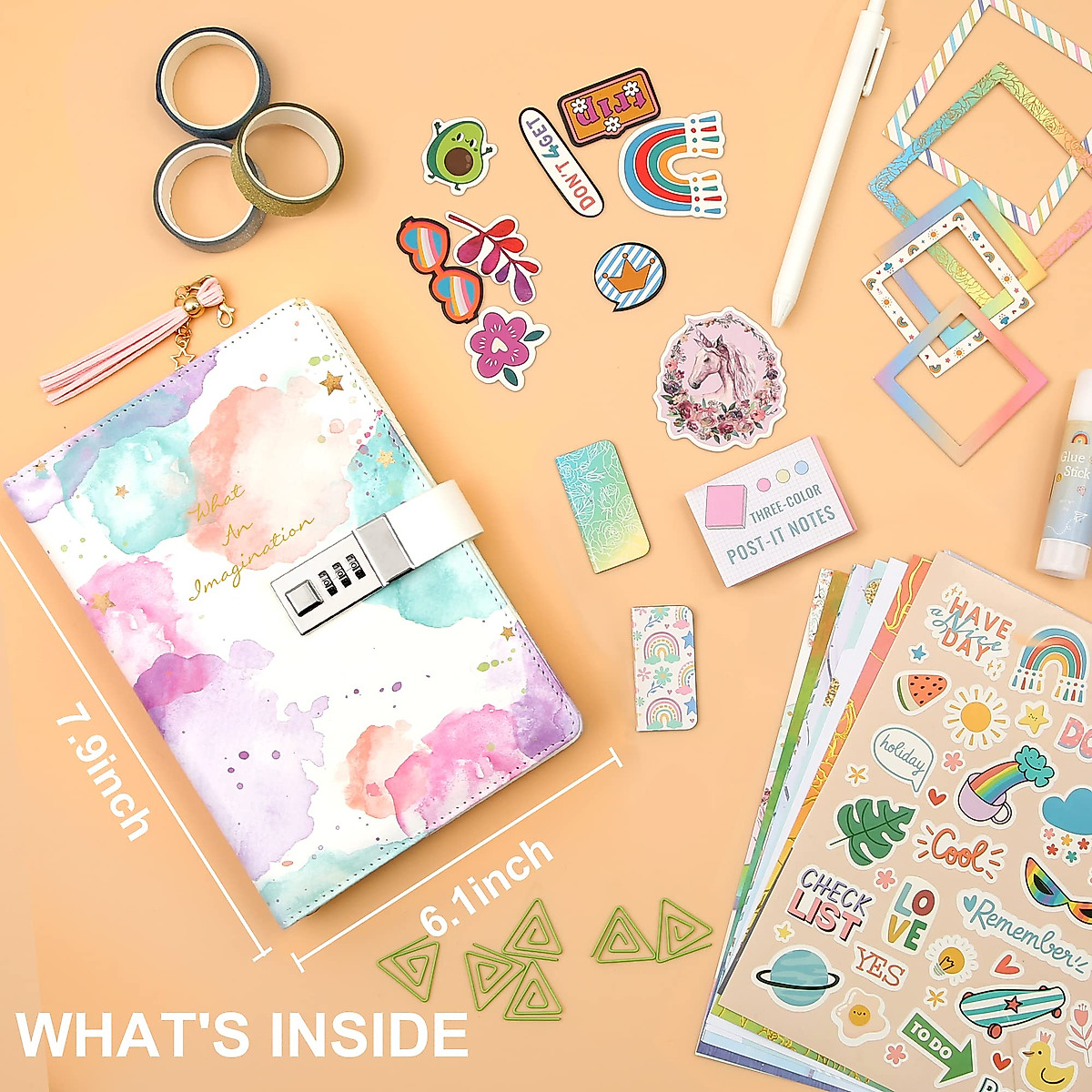 CAGIE DIY Journal Set for Girls Age 8-12, Gifts for 9 10 11 Year Old Girls, Diary with Lock for Girls Birthday Gift, Personalize and Decorate Scrapbooks Kit