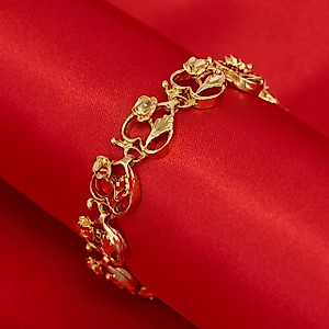 LIFETIME JEWELRY Hearts and Roses Ladies Charm Bracelet for Women 24k Real Gold Plated (Gold (12.5mm), 7 inches)