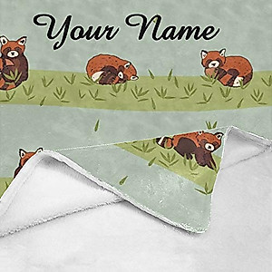 CUXWEOT Custom Blanket with Name Text,Personalized Cute Red Panda Super Soft Fleece Throw Blanket for Couch Sofa Bed (50 X 60 inches)