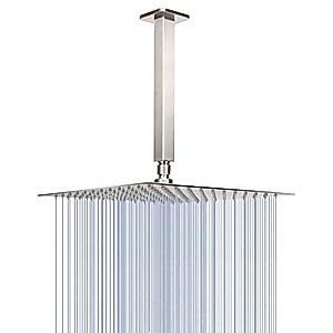 Rain Shower Head With Shower Arm, NearMoon Ceiling Mount Square Shower Head, Stainless Steel Ceiling Rainfall Showerhead- Waterfall Full Body Coverage (12 Inch Shower Head with Arm, Brushed Nickel)