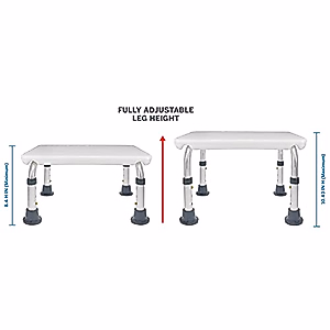 Ginsey RA+ Adjustable Non-Skid Bath Step, White, 300-lb Capacity - Step Stool, Non-Slip, Bathroom, Kitchen, Lightweight