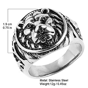 HZMAN Men's Vintage Stainless Steel Ring Lion Head Shield Biker Gold/Silver