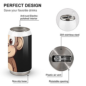 10 Oz Cartoon Brown Monkey Printed Drink Cup, Vacuum Insulated Thermos Cup with Straw Lid,Stainless Steel Travel Mug for Home Outdoor