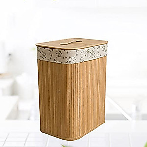 DOITOOL Clothes Basket Bamboo Practical Clothes Basket Creative Bamboo Basket Cover Clothes Basket Folding Clothes Basket